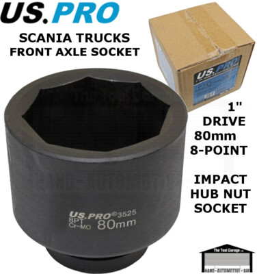 US PRO Tools 1" dr 80mm Impact Hub Nut Socket 8 Point 100mm Long Scania ...