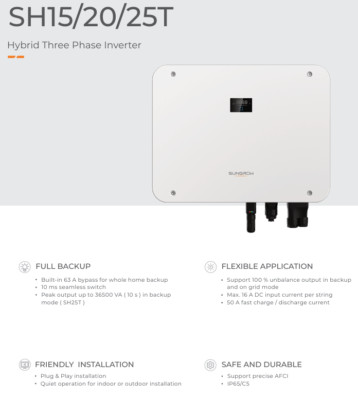 SUNGROW SH15T Hybrid Solar Inverter 15kW 3 Phase 2 MPPT with 10 YR WNTY ...