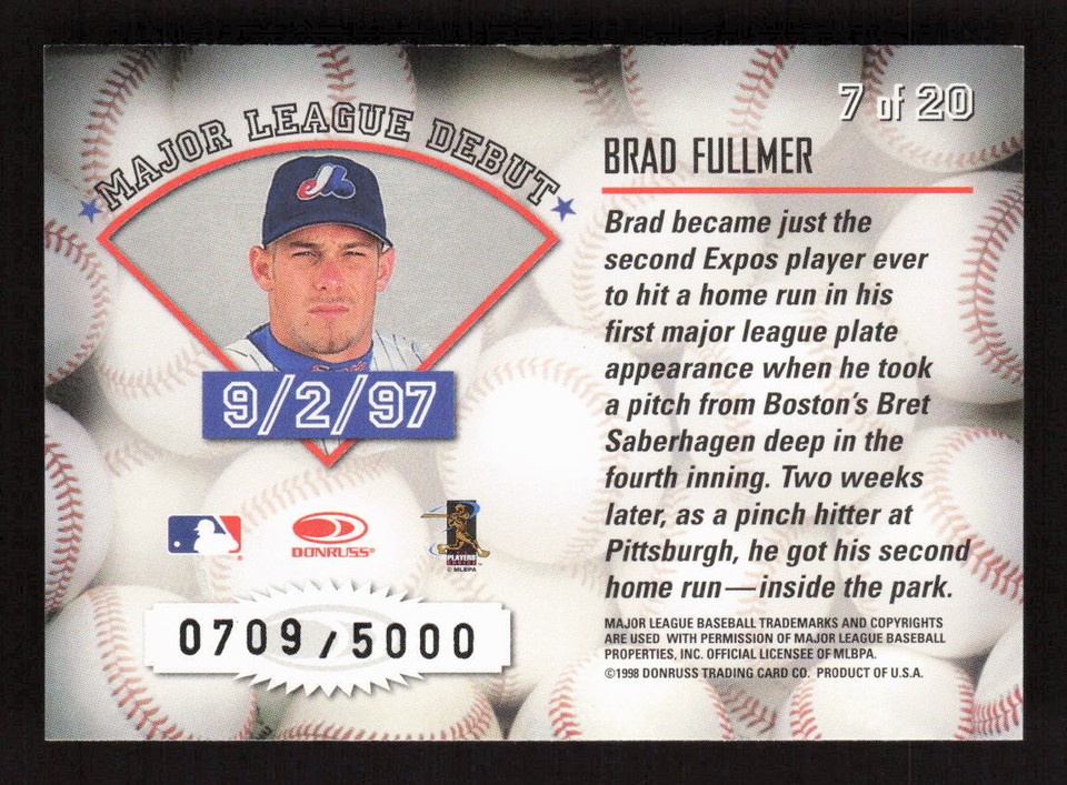 1998 Leaf Rookies & Stars Freshman Orientation #7 Brad Fullmer Expos ...