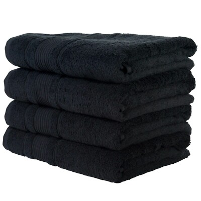 Black Pack of 4 Large Bath Towels 100% Cotton 27"x52" Highly Absorbent ...