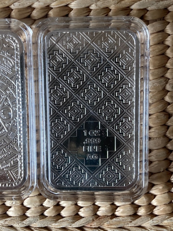 Minted in USA, 2x1oz, silver bullion Aztec Calendar bars, in airtite ...