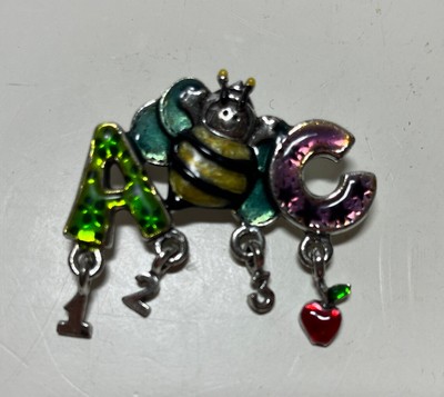 AJMC Enamel TEACHER BROOCH ABC 123 Bees Apples Vintage Jewelry Teachers ...