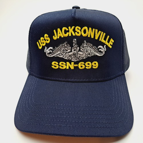 USS Jacksonville SSN-699 Mesh Snapback Cap Hat Navy Blue Boat Submarine ...