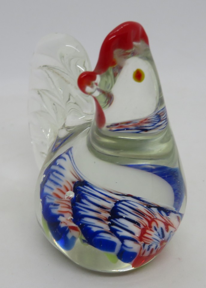 Blue & clear glass vintage Art Deco antique rooster chicken bird ...
