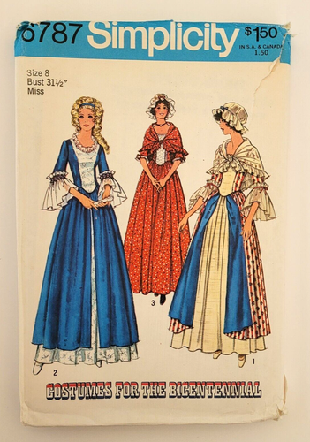 70s Simplicity Sew Pattern 6787 Historical Colonial Costume Dress Cap ...