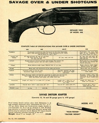 1971 Print Ad of Savage Over & Under O&U Model 440 Shotgun & 412 ...