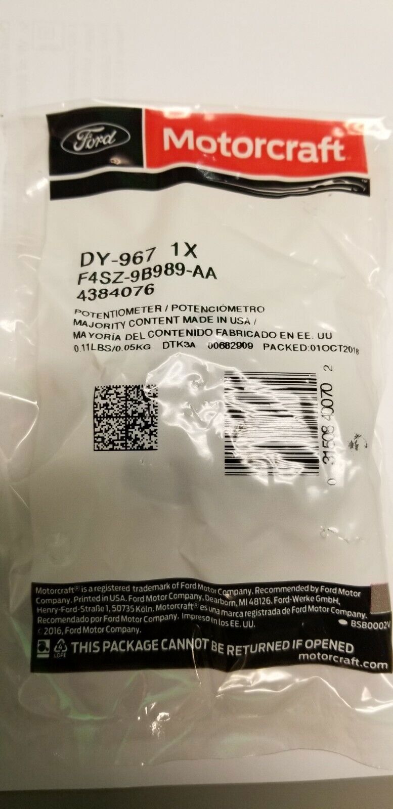 Genuine Motorcraft Throttle Position Sensor TPS OEM DY967 For Ford ...