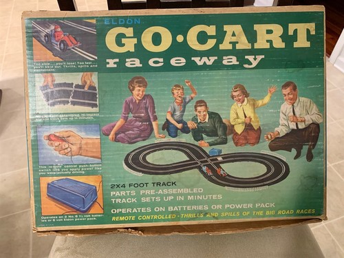 ELDON #9507 GO KART (CART) RACEWAY SLOT CAR SET COMPLETE w TRANSFORMER ...
