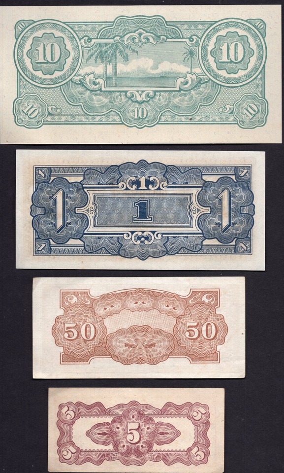 WW2 Japanese Occupation Banknotes - 1942-44 - 10 & 1 Dollars 50 & 5 ...