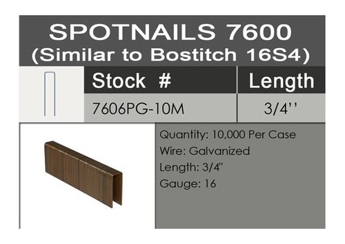 Spotnails 7606PG Medium Crown 16 Gauge Staples 3/4 Bostitch Style S4 ...