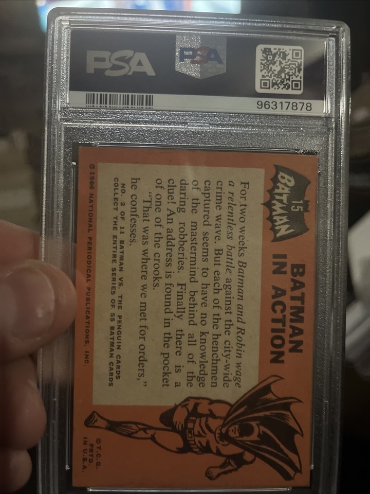 Original 1966 PSA 6 Topps Batman Black Bat Trading Card #15 IN ACTION ...