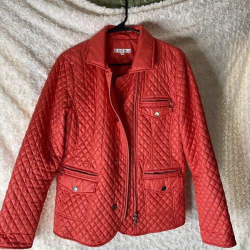 Marcona Womens Moto Quilted Jacket Orange Zip Up Pockets Long Sleeve ...