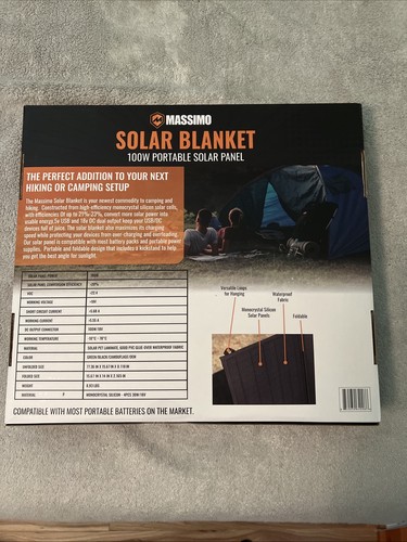 Massimo 100W Portable Solar Blanket Panel Lightweight/Foldable ...