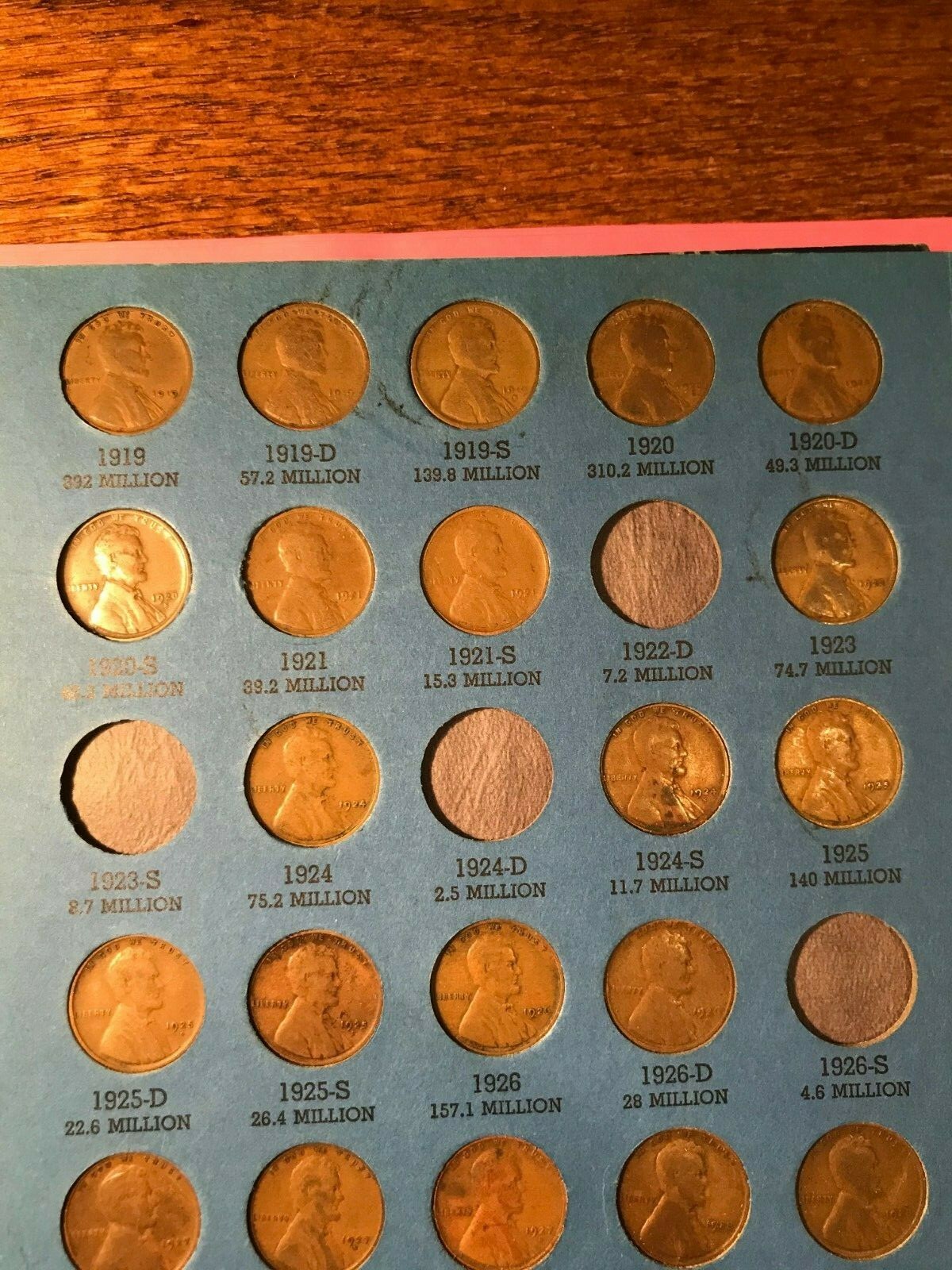 1919 1930 26 coin Lincoln Penny Page 2 of Whitman 9004 Folder 21S 24S ...