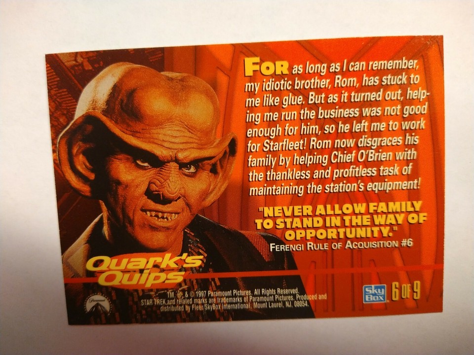 STAR TREK DEEP SPACE NINE PROFILES QUARK'S QUIPS INSERT CARD #6 NEW ...