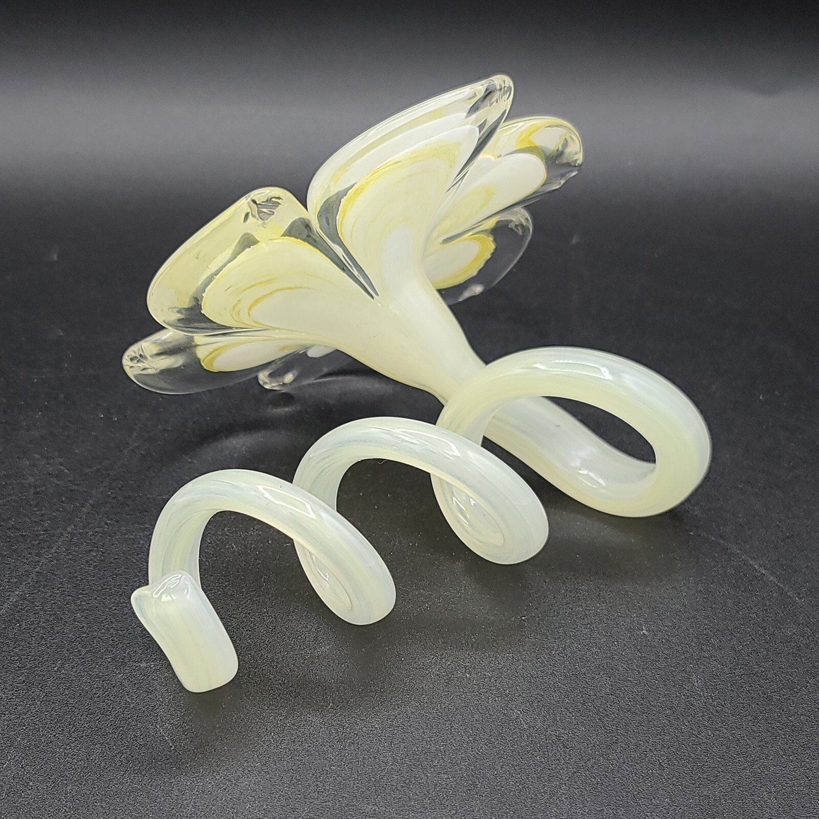 Vintage Murano Style Hand Blown Art Glass Yellow Curled Stem Flower | eBay