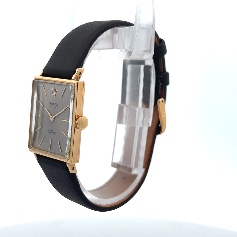 Rolex Cellini 18K Yellow Gold Silver Dial Brown Leather Band | eBay