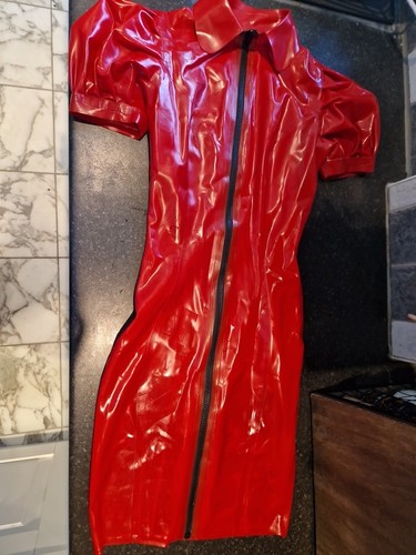 Libidex Alice Rubber Latex Fetish Dress Size XS, Red With Black Zip ...