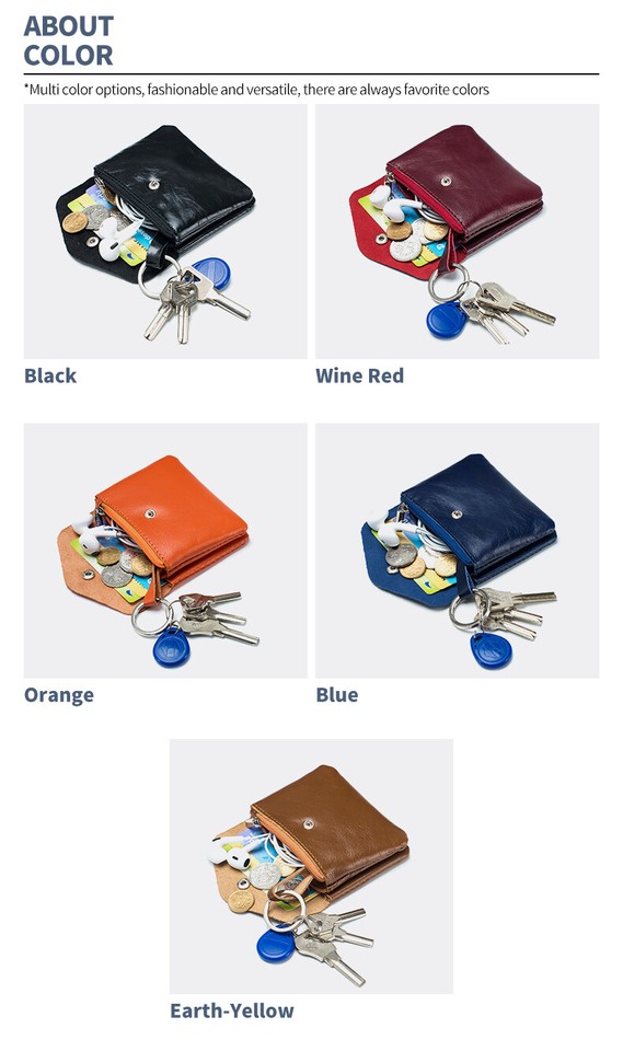 Soft Genuine Leather Zipper Coin Purse Double Pouch Change Holder for ...