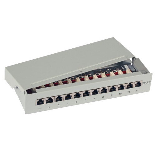 12 Port RJ45 Mini Patchpanel Verteilerfeld Patchfeld grau CAT6 ...
