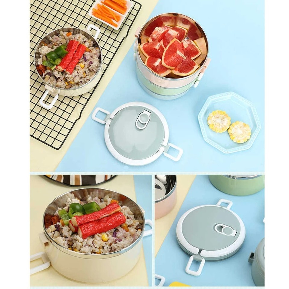 2 Tier Stainless Steel Insulated Lunch Box Container Thermos Soup and ...