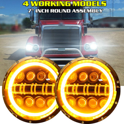 Halo 7 inch Round LED Headlights HI-Lo Beam For Freightliner Coronado ...