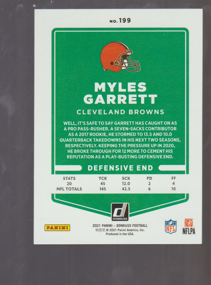 2021 Panini Donruss Press Proof Red #199 Myles Garrett card, Cleveland ...
