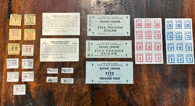 WW II RATION COUPONS & STAMPS LOT ~ SUGAR, FUEL, RED & BLUE STAMPS-OPA ...