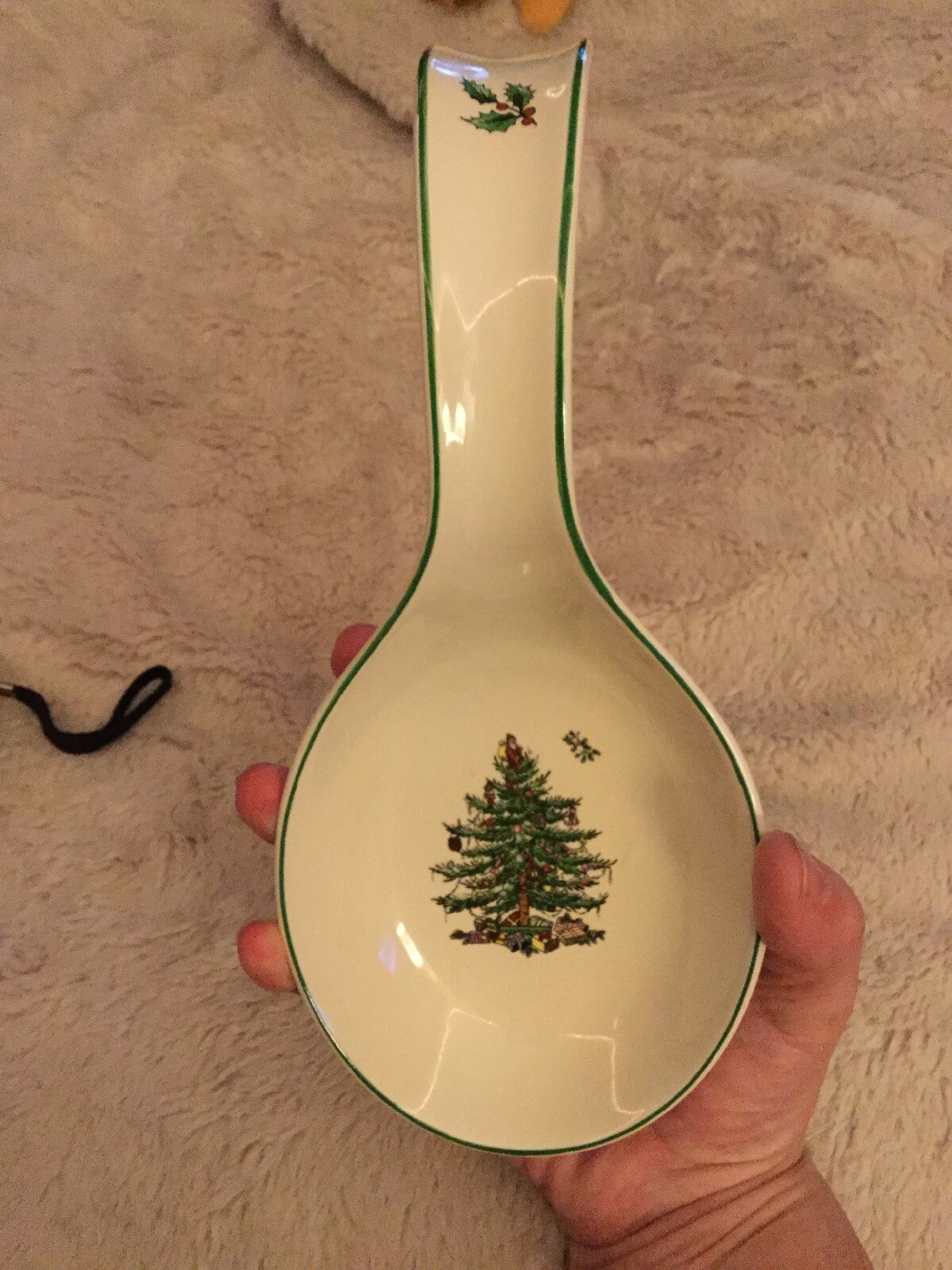 Spode Christmas Tree Spoon Rest Holder Green Trim 9.5" Porcelain ...