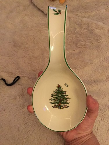 Spode Christmas Tree Spoon Rest Holder Green Trim 9.5" Porcelain ...