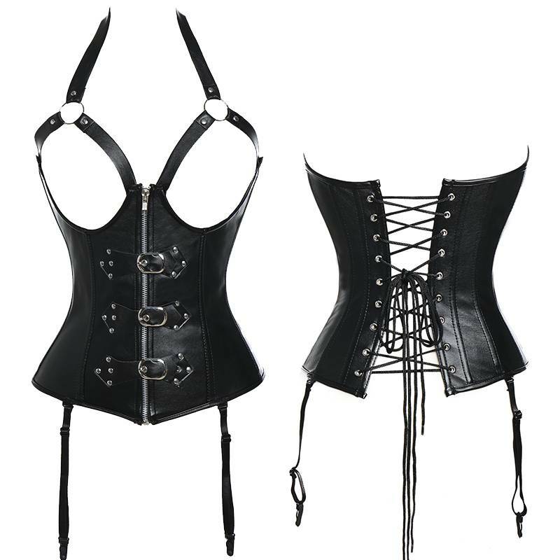 Women Black Burlesque Corset Basque Cincher Lace Up Steampunk Bustier ...