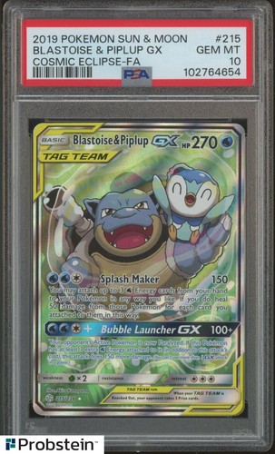 2019 Pokemon S & M Cosmic Eclipse #215 Blastoise & Piplup Gx FA PSA 10 ...