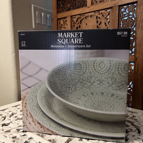Market Square 12 piece Melamine Green Dinnerware Set Salad Dinner Plate ...