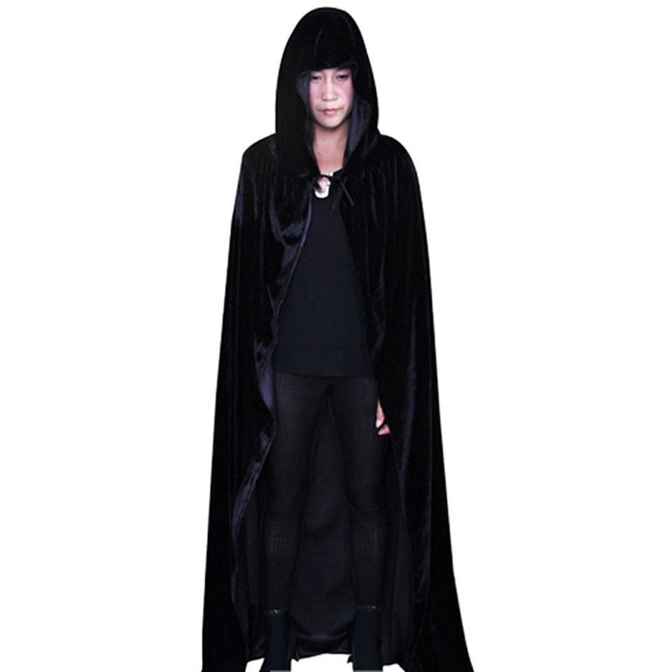 Halloween Masquerade Cosplay Wizard Witch Cloak Costume Black Hooded ...