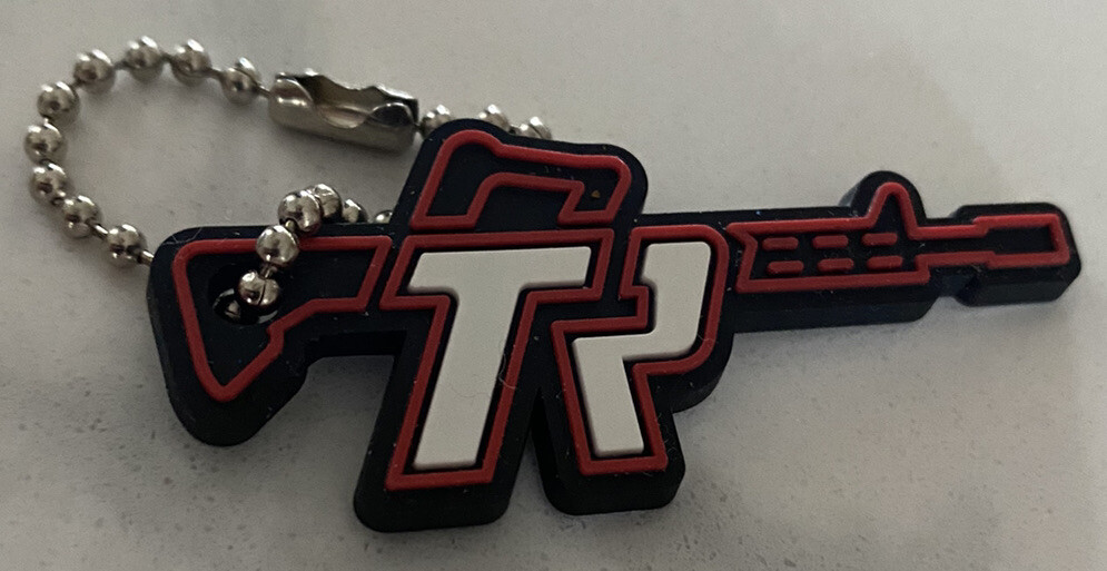 RARE TR Keychain Rifle Machine Gun Chain Black RED Wh… - Gem