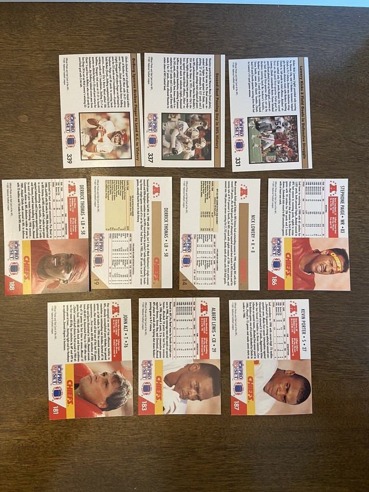 1991 NFL Pro Set Kansas City Chiefs lot of 10 Thomas Alt Lewis Porter ...