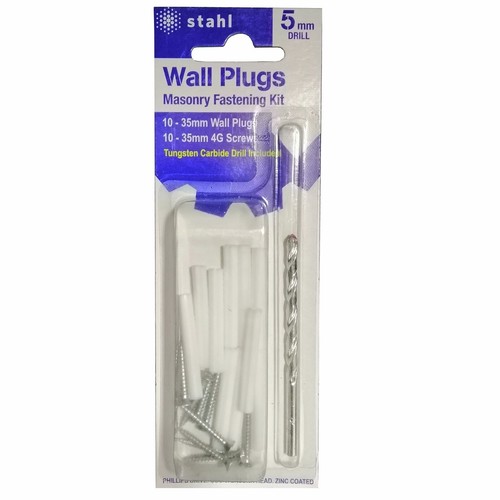 STAHL Masonry Kit 5mm Drill With 35mm White Wall Plugs Masonry ...