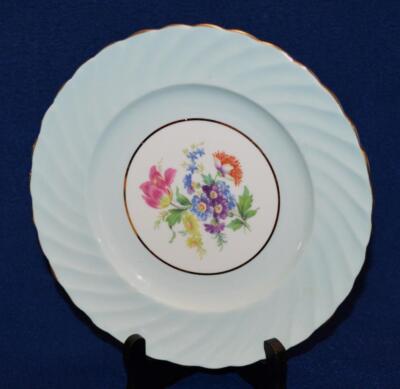 Vintage AYNSLEY England Light Blue Rim FLORAL Center Pattern #630 8 1/8 ...