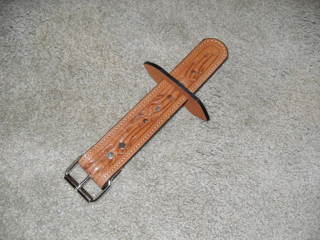 NEW HAND TOOLED TAN LEATHER PBR BULL BELL STRAP, PBR RODEO, WITH ROLLER ...