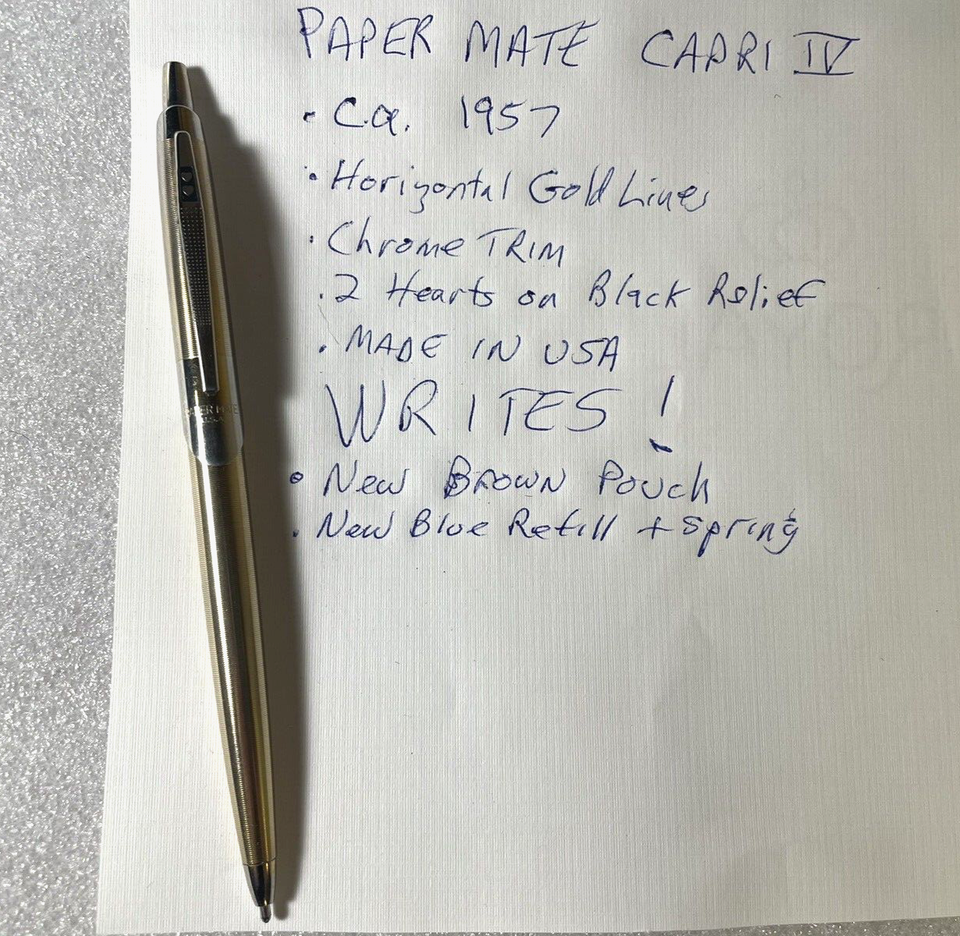 Paper Mate Capri IV Gold & Chrome Ballpoint 2 Hearts USA c.a. 1957 ...