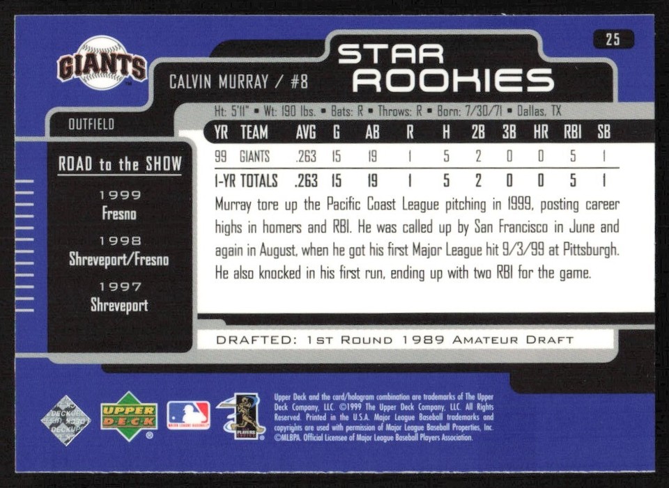 2000 Upper Deck Star Rookie Calvin Murray #25 San Francisco Giants | eBay