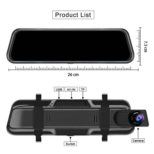 10 inch GPS Dual Lens Auto Dash Cam Rear View Mirror Backup Camera DVR ...