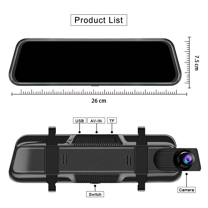 10 inch GPS Dual Lens Auto Dash Cam Rear View Mirror Backup Camera DVR ...