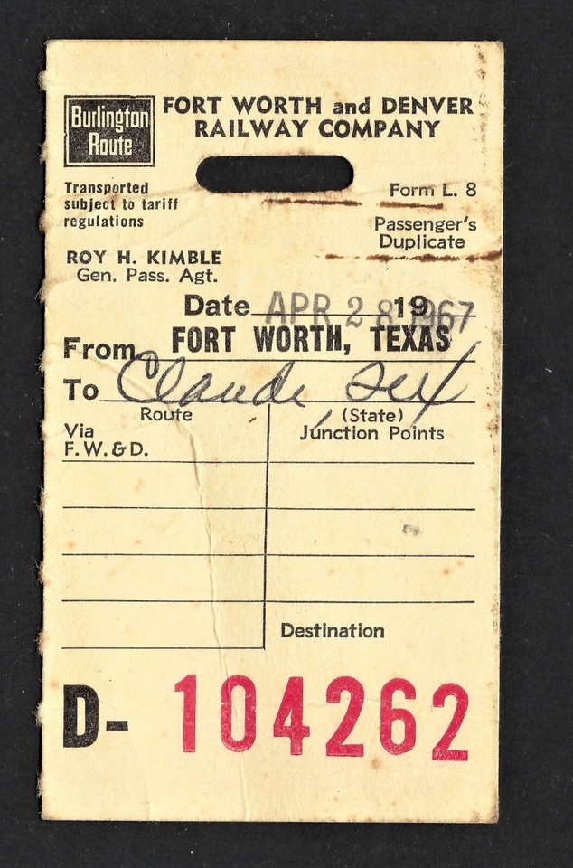 Ft Worth & Denver Railway Tag with Baggage Stamp - Forth Worth to ...