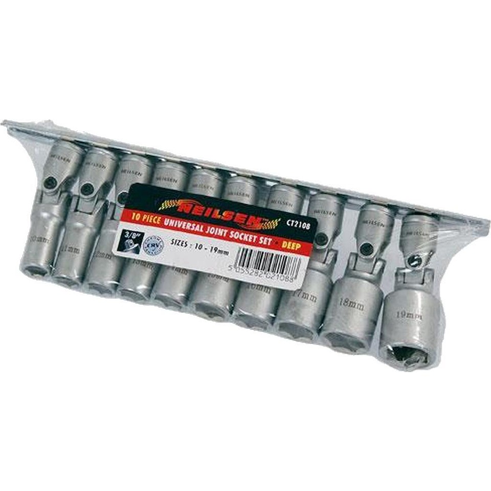 Neilsen Deep Metric Universal Joint Sockets 10mm - 19mm Socket Set 10pc ...