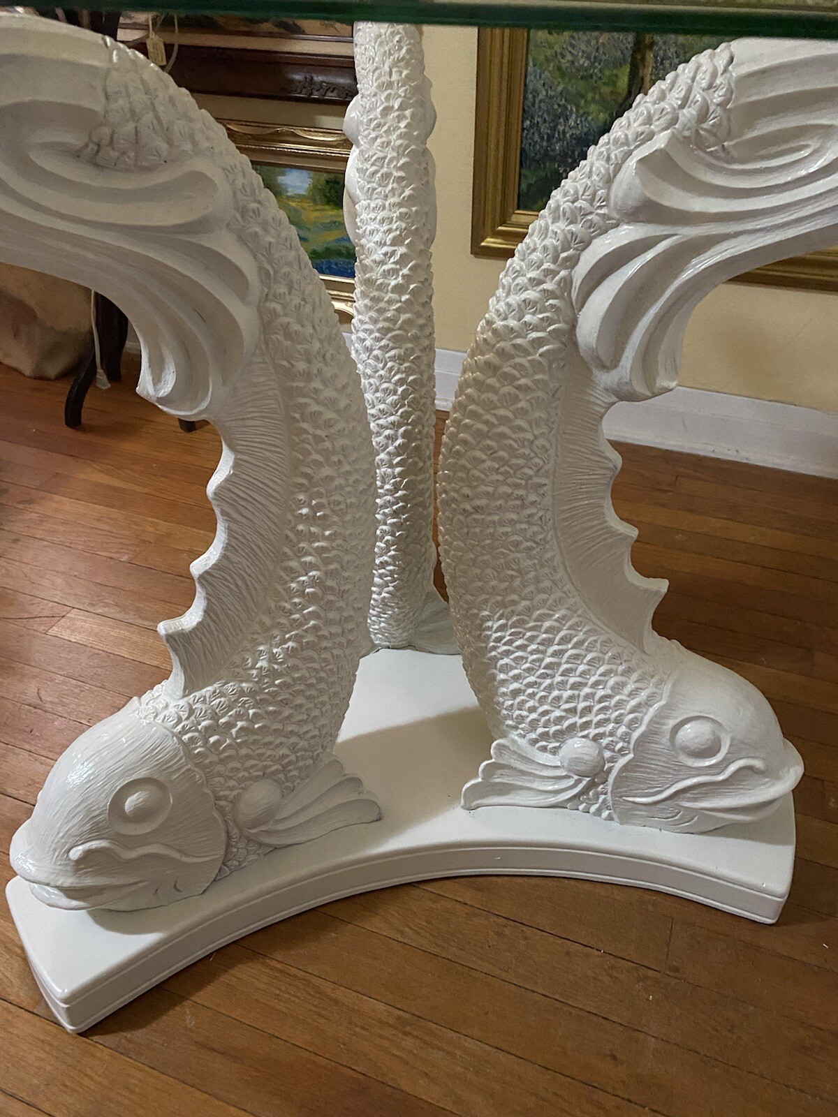 Koi Fish Console Coffee Accent Table-Glass Top-Neoclassical ...