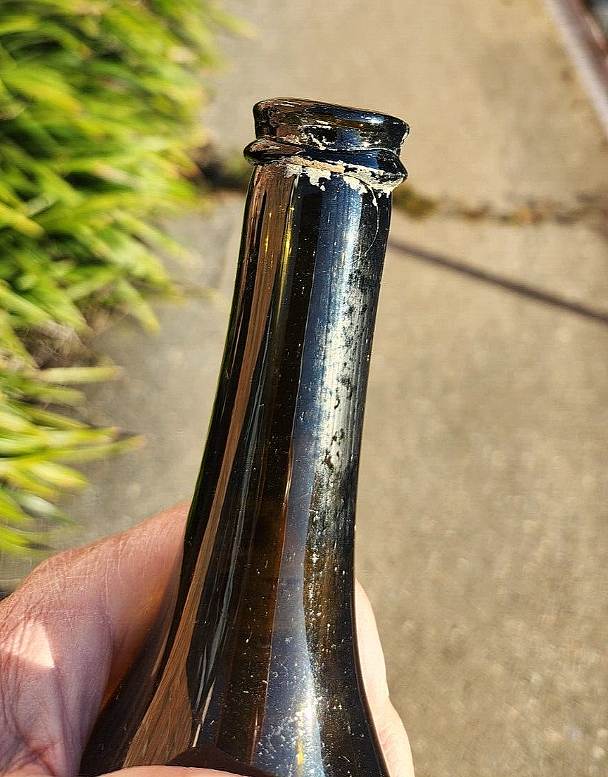 Crude Open Pontiled Wine or Champagne bottle, Sheared Refired Lip ...
