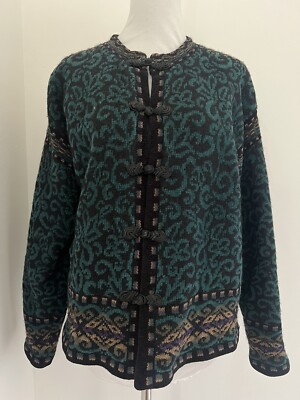 Icelandic Design Women's Sz L Cardigan Sweater W/Black Frog Closure ...