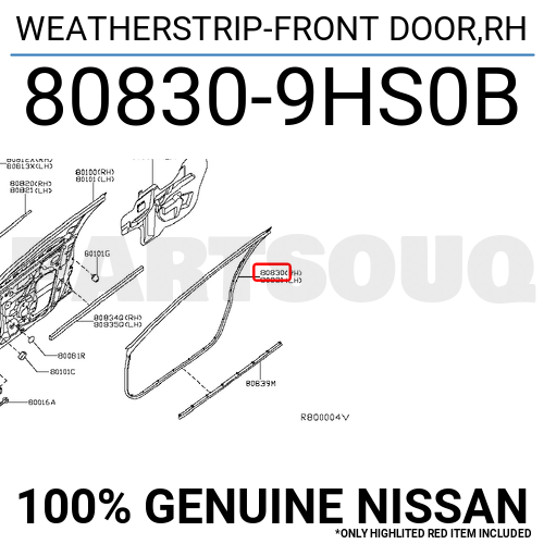 808309HS0B Genuine Nissan WEATHERSTRIP-FRONT DOOR,RH 80830-9HS0B | eBay