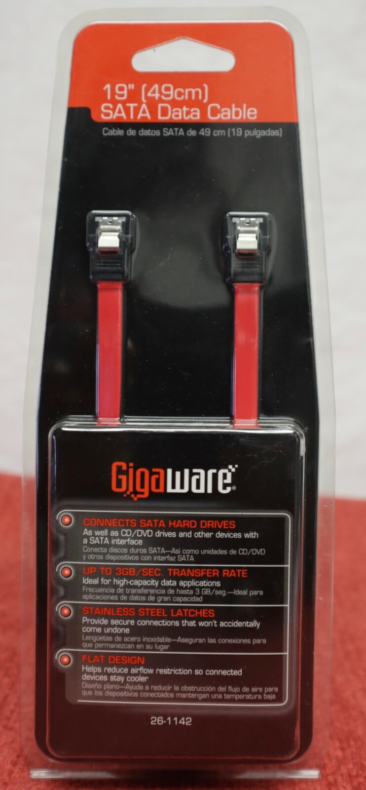 Gigaware 19" (49cm) SATA Data Cable Up To 3GB/Sec Transfer Rate Flat ...